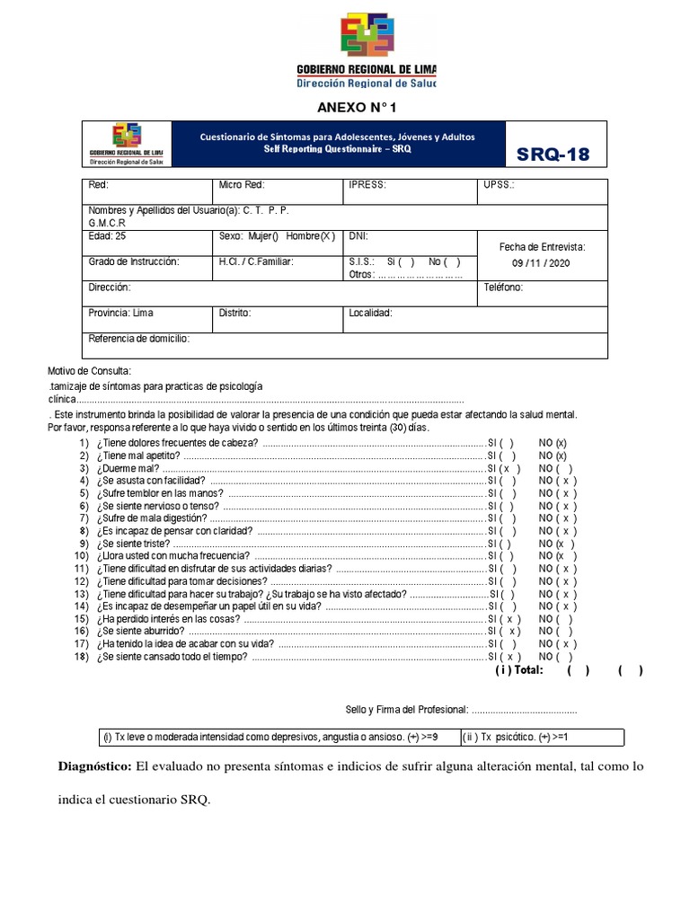 SRQ 18 PDF | PDF | Psiquiatría | Sicología