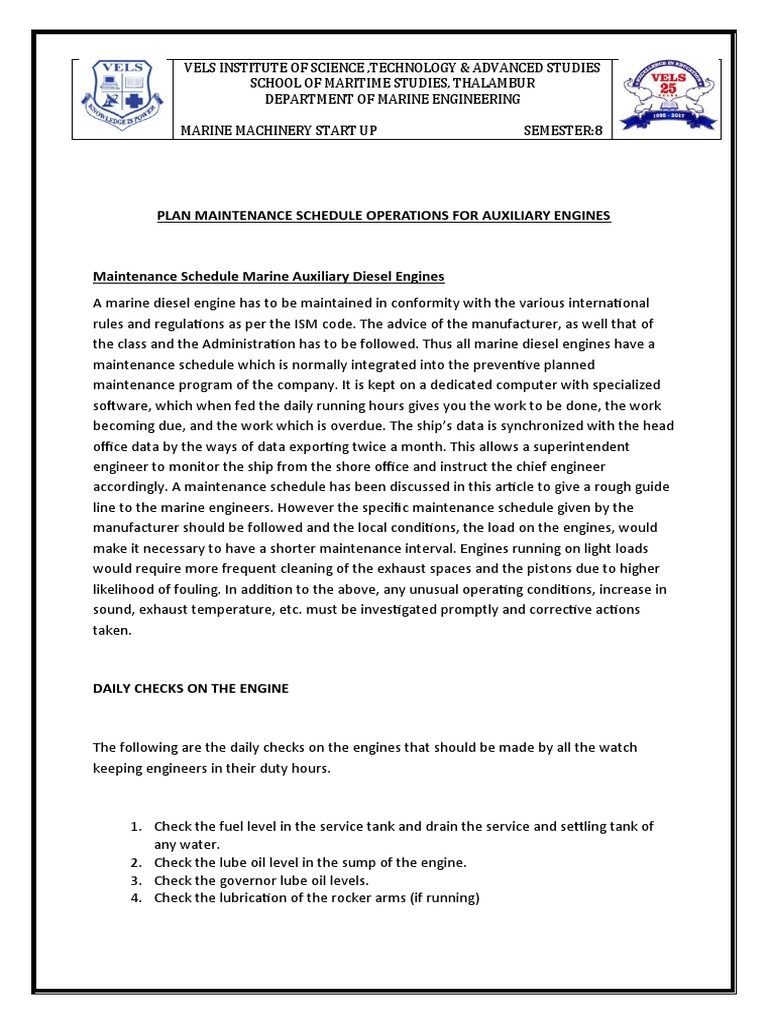 PMS of Auxiliary Engine | PDF | Lubricant | Piston