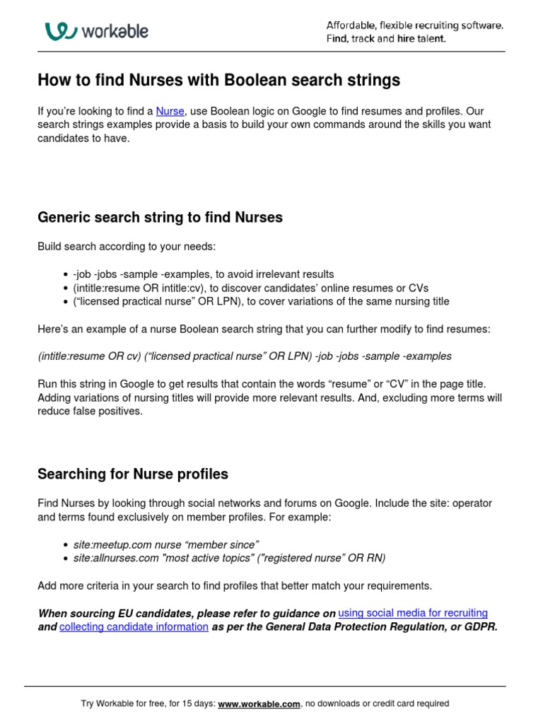 Boolean Search for Nurse Recruitment | PDF | Résumé | Nursing