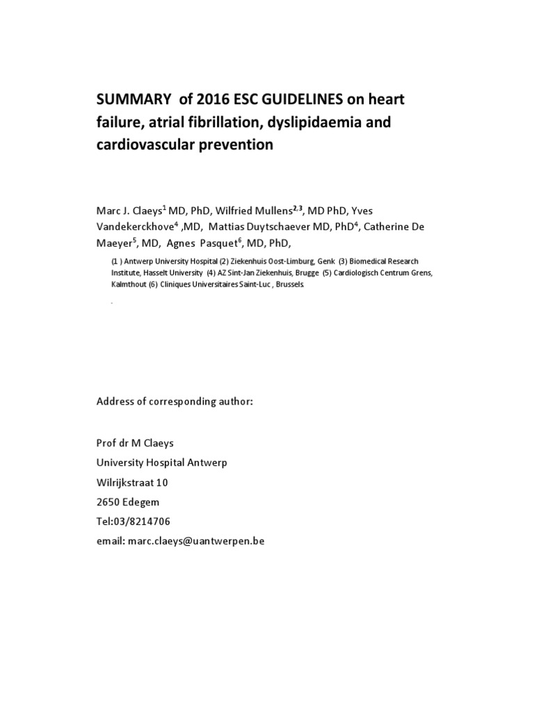 ESC GUIDELINES SUMMARY on heart failure, atrial fibrillation ...
