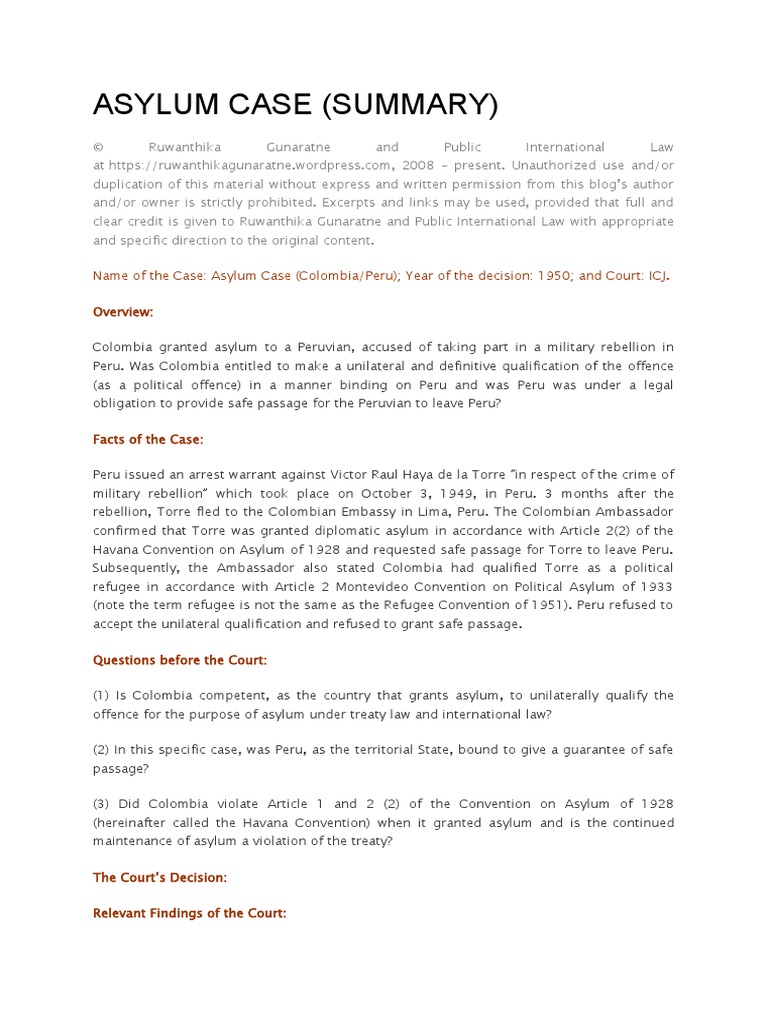 Asylum Case internATIONAL LAW | PDF | Refugee | International Law