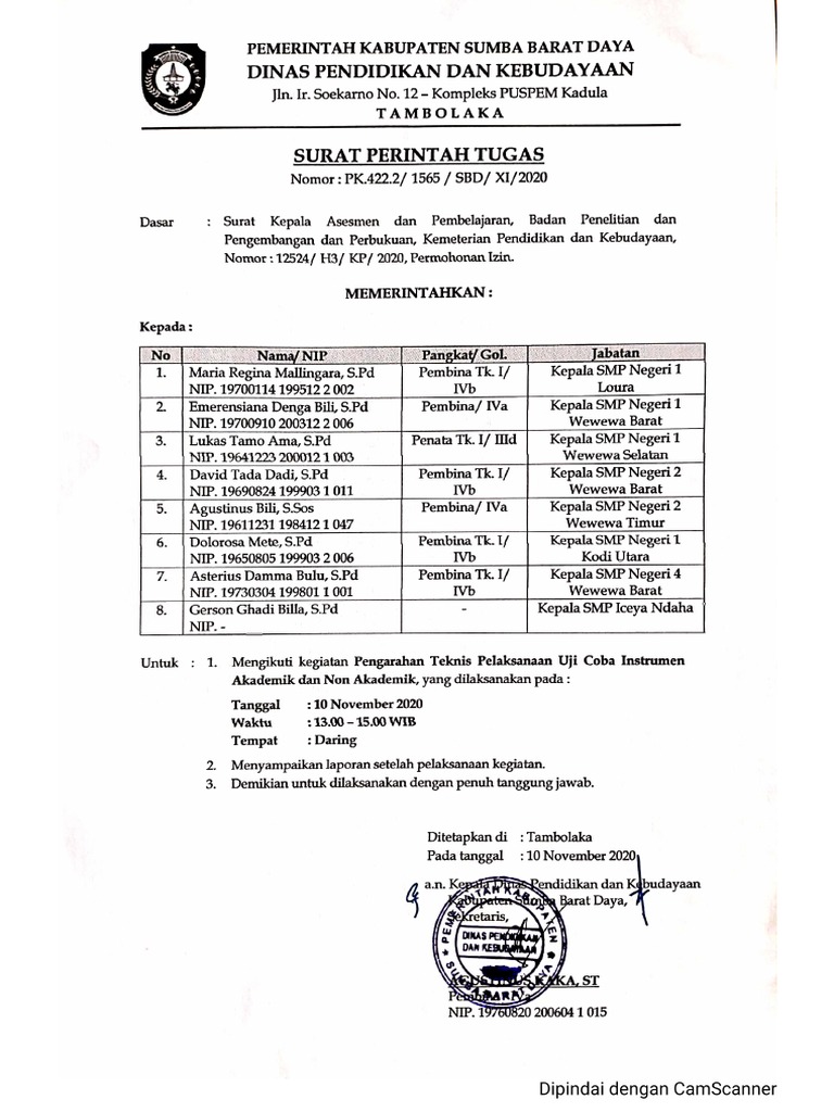 Surat Tugas Kepala Sekolah - 1 | PDF