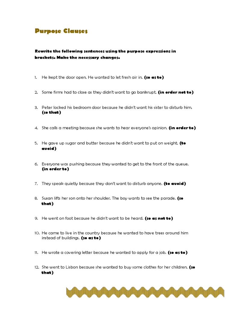 Purpose Clauses PDF | PDF | Language Arts & Discipline