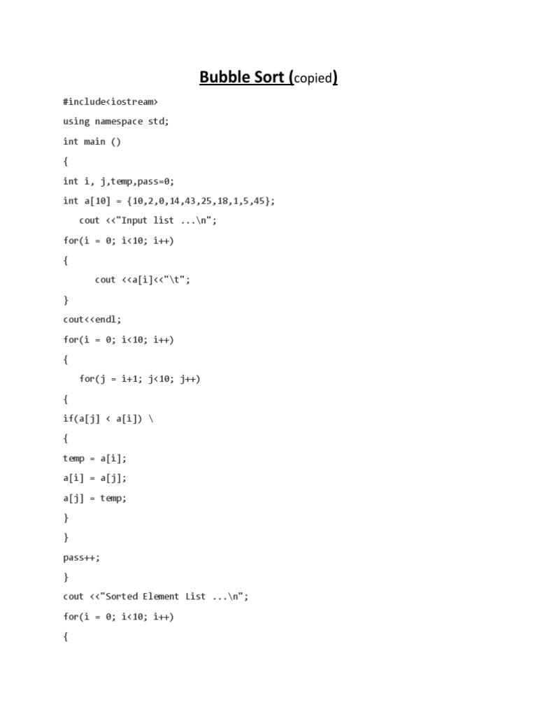Bubble Sort : Copied | PDF | Object Oriented Programming | Computer ...