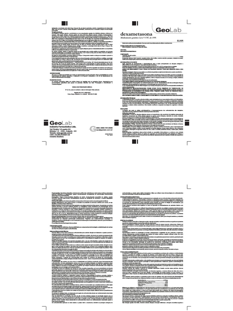Bula Dexametasona Elixir 200531-02 | PDF | Dermatite | Diabetes