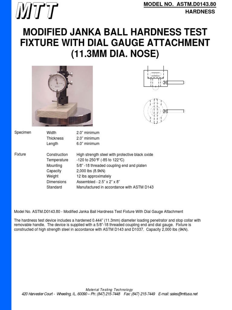 Modified Janka Ball Hardness Test Fixture With Dial Gauge Attachment ...