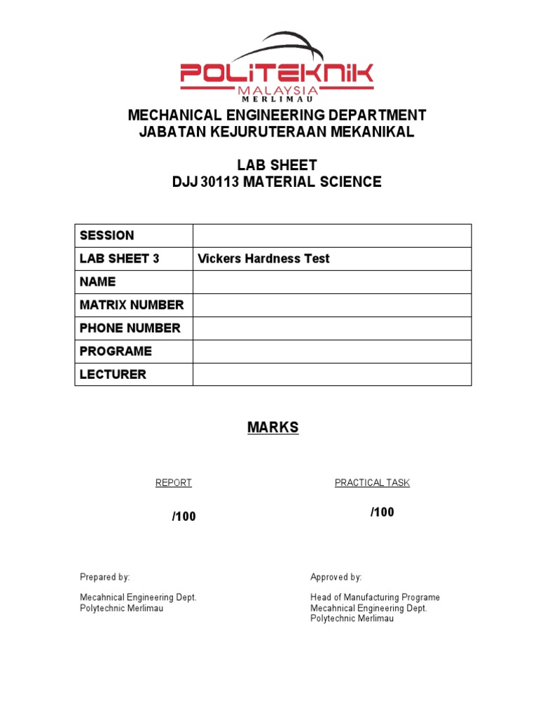 3 Lab Vicker Hardness Test | PDF