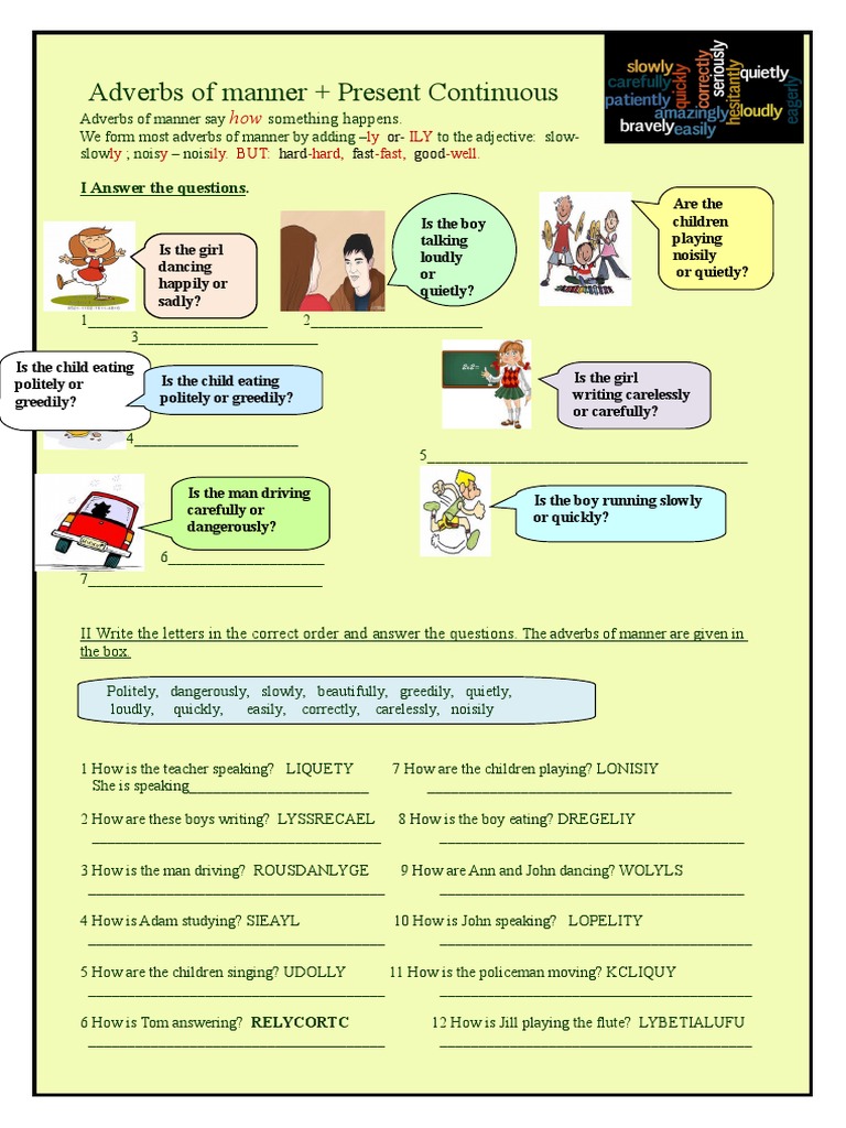 Adverbs of Manner + Present Continuous: I Answer The Questions | PDF ...
