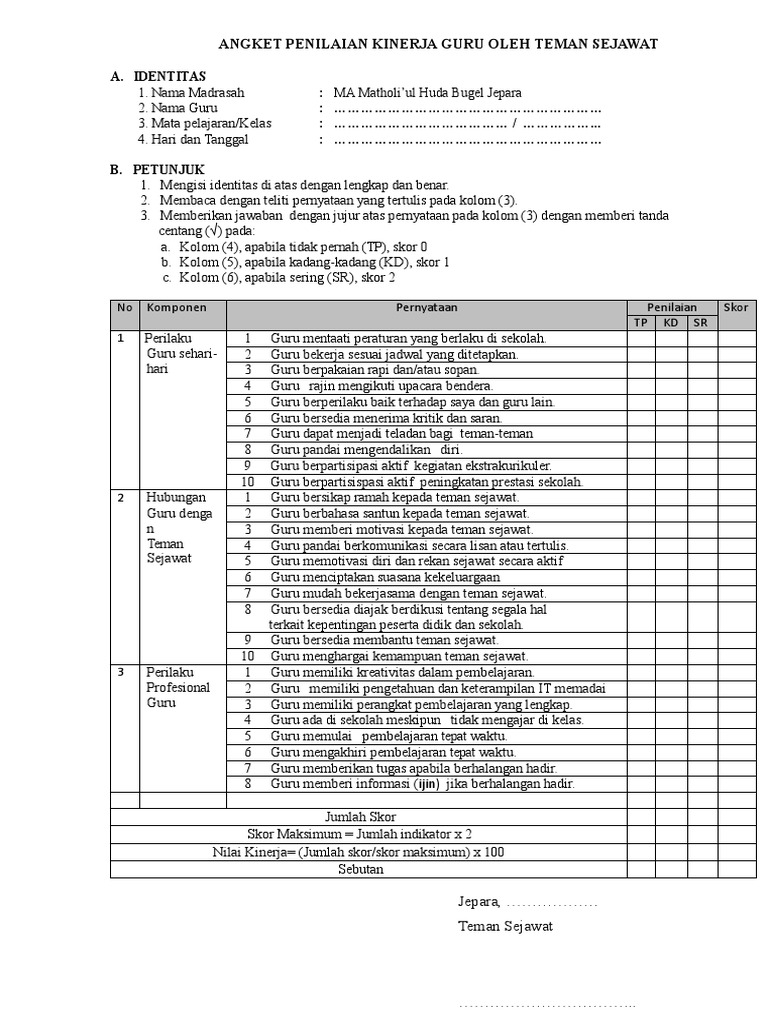 Angket Teman Sejawat | PDF