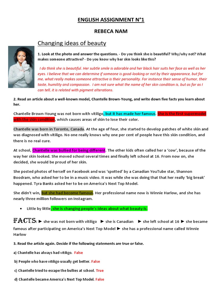 Changing Ideas of Beauty: English Assignment N°1 Rebeca Nam | PDF