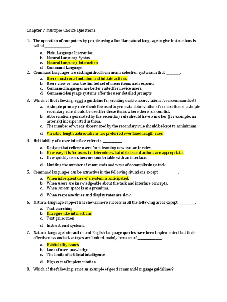 Chapter 7 Multiple Choice Questions | PDF | User Interface | Command Line Interface