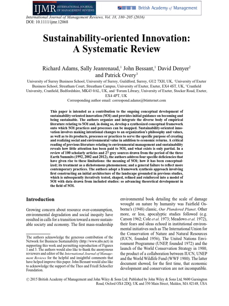 Sustainability-Oriented Innovation: A Systematic Review | PDF ...