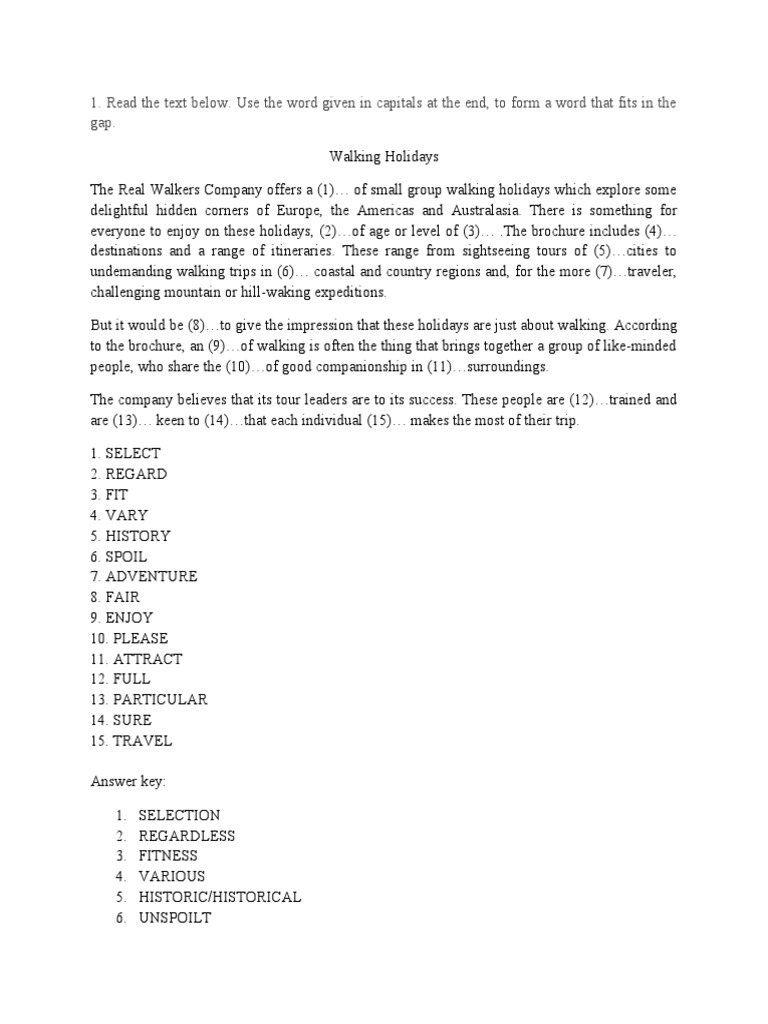 wORD FORMATION TEST B2 PART 2 | PDF | Travel