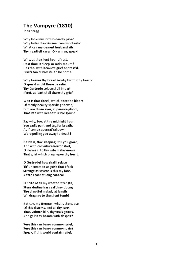 STAGG, John - "The Vampyre" (1810) | PDF