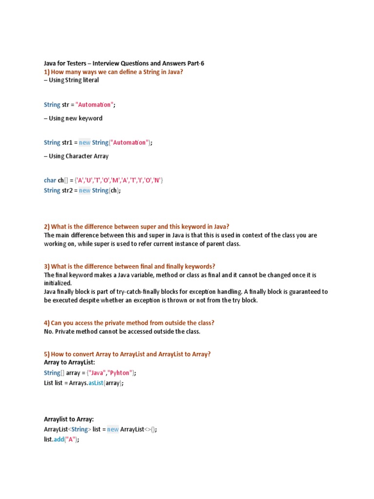 Java For Testers Interview Questions And Answers Part 6 Automation Pdf Method Computer