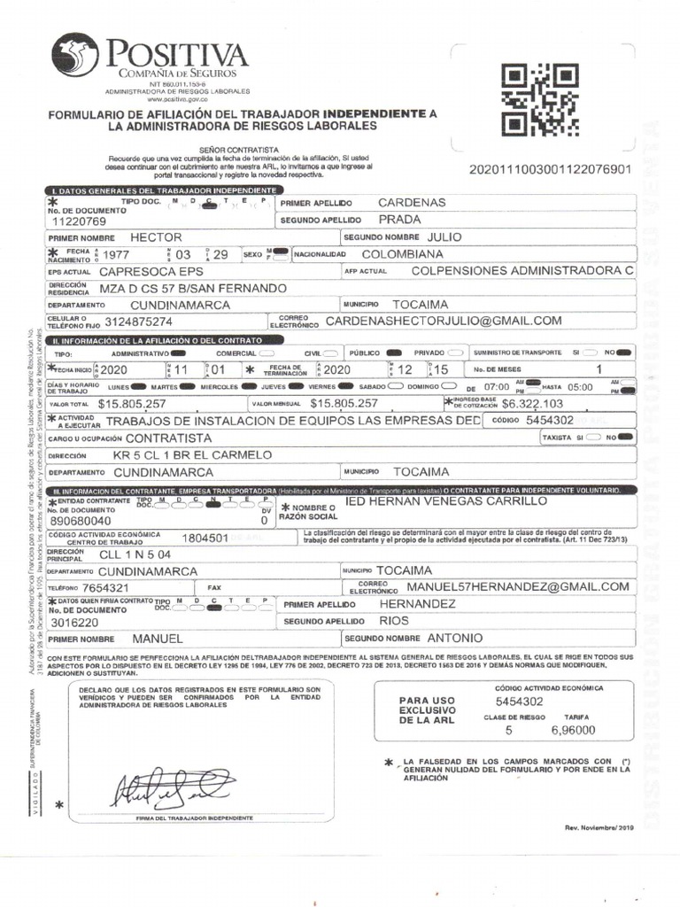 Formulario Arl Positiva | PDF