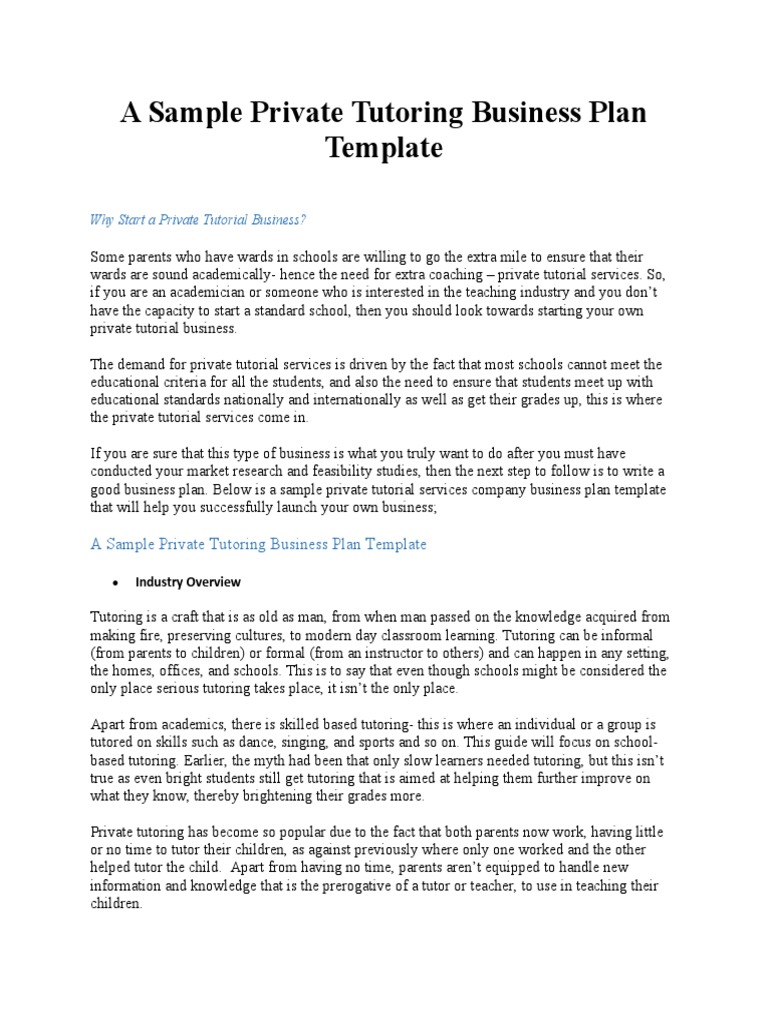 Business Plan - Private Tutoring | PDF | Career & Growth