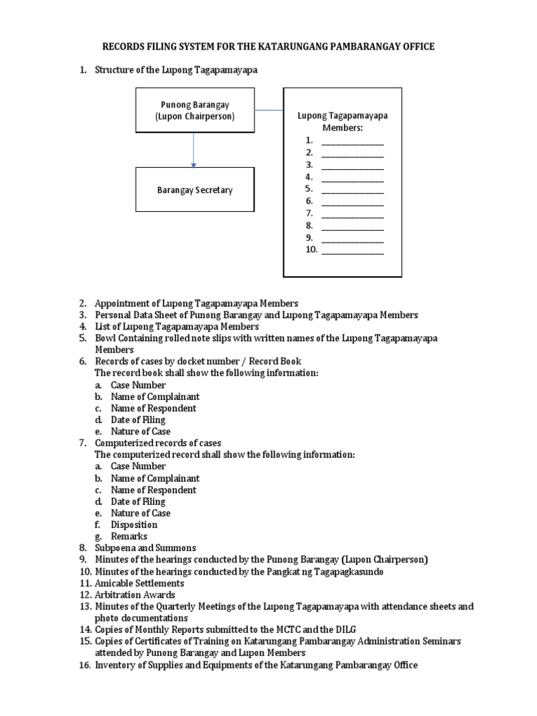 Records Filing System For The Katarungang Pambarangay Office | PDF