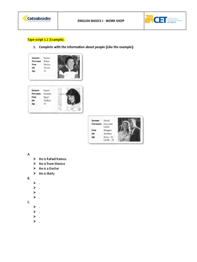 Tape Script 1.1 (Example) .: English Basics I - Work Shop | PDF