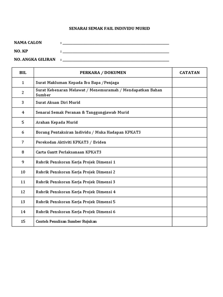 3senarai Semak Fail Individu Murid | PDF