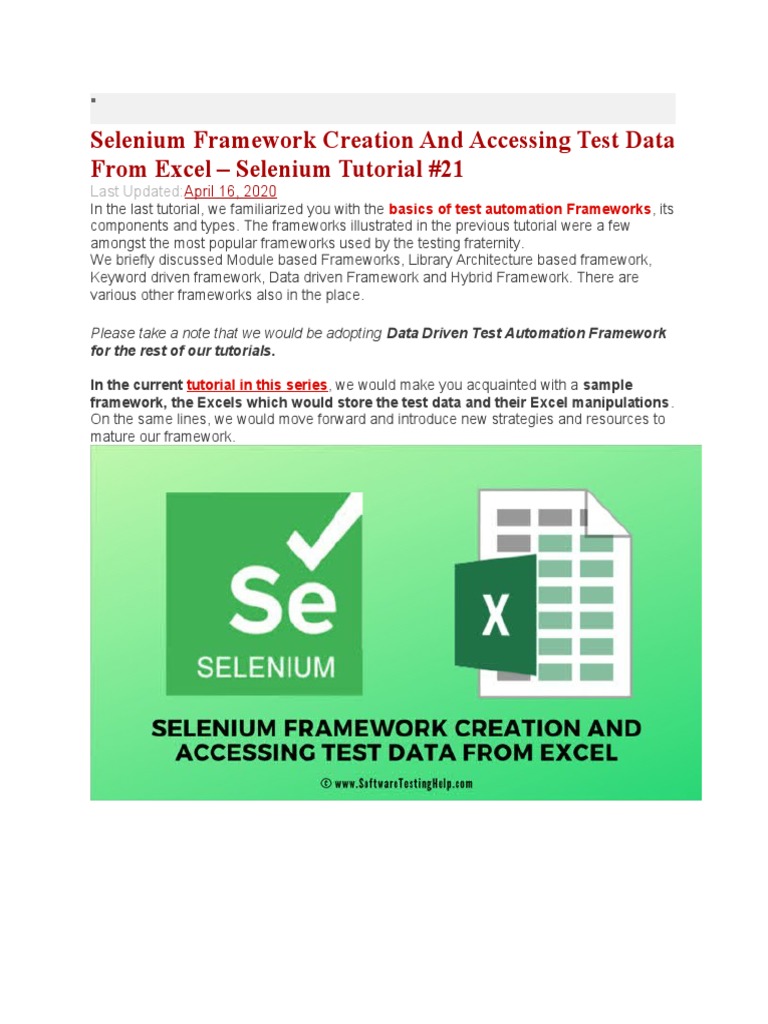 Selenium Framework Creation and Accessing Test Data From Excel | PDF ...
