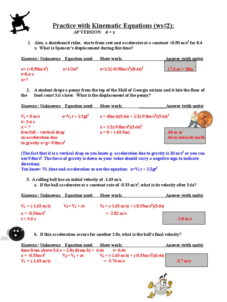 Practice With Kinematic Equations (ws#2) | PDF | Acceleration | Velocity