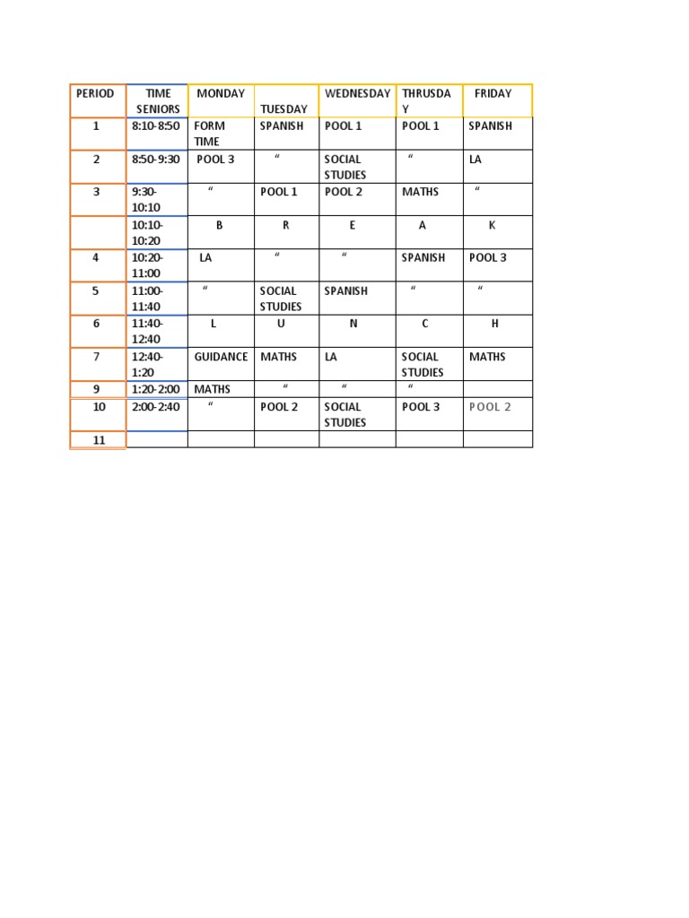 Weekly Class Schedule for Seniors | PDF