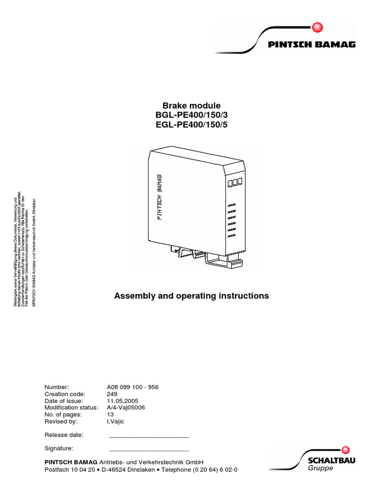 A08099100-956 Operating Instruction BGL-EGL-PE PDF | PDF | Rectifier ...