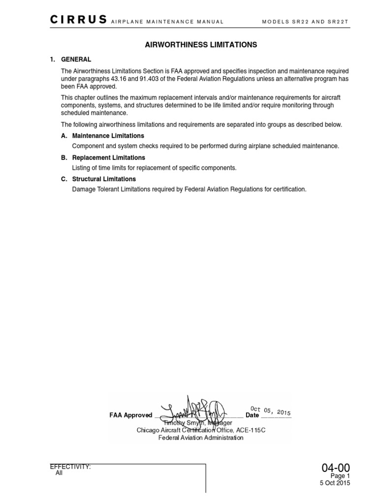 Cirrus: Airworthiness Limitations | PDF | Aerospace Engineering | Vehicles
