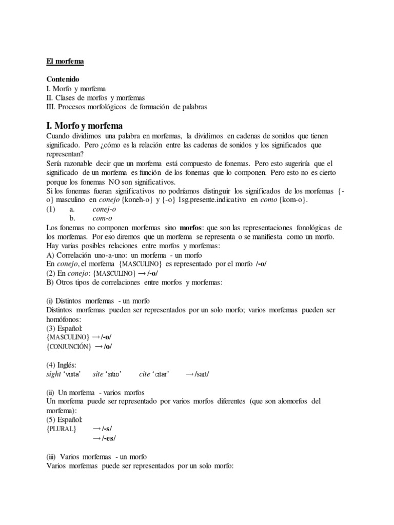 Morfemas y morfos: Clasificación y funciones | PDF | Morfología ...