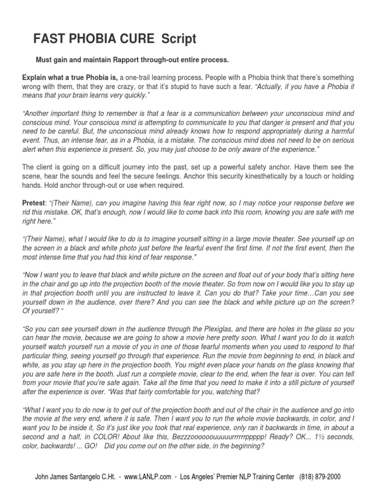 Fast Phobia Cure Script | PDF | Phobia | Mind