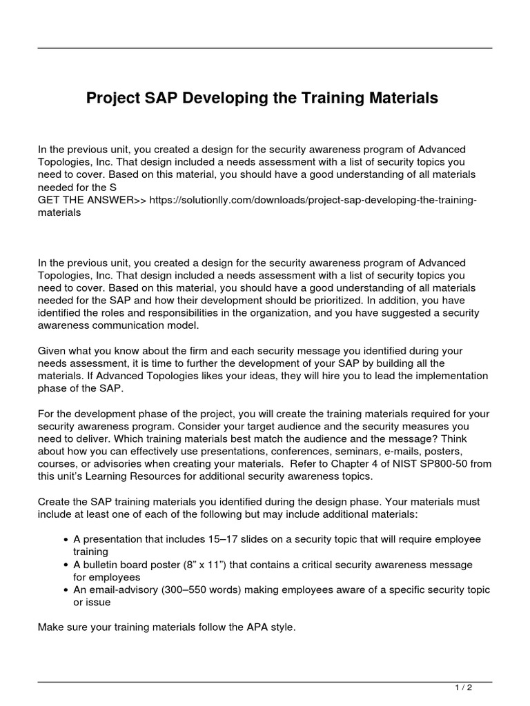 Project Sap Developing The Training Materials PDF | PDF