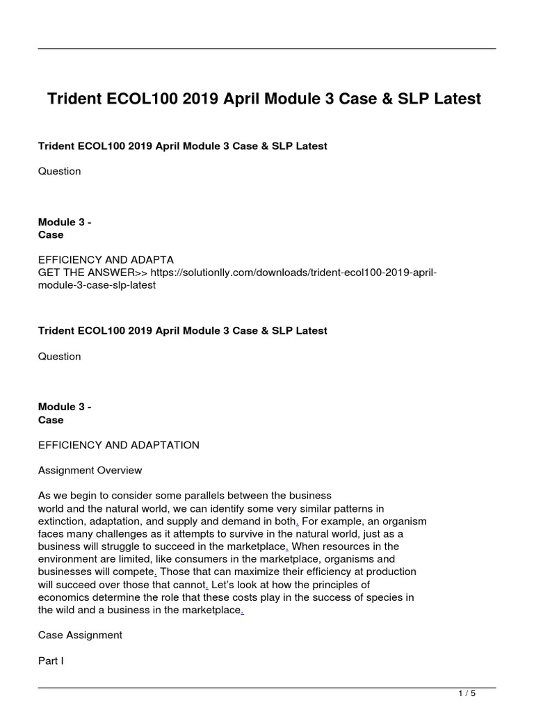 Trident Ecol100 2019 April Module 3 Case SLP Latest | PDF | Symbiosis ...