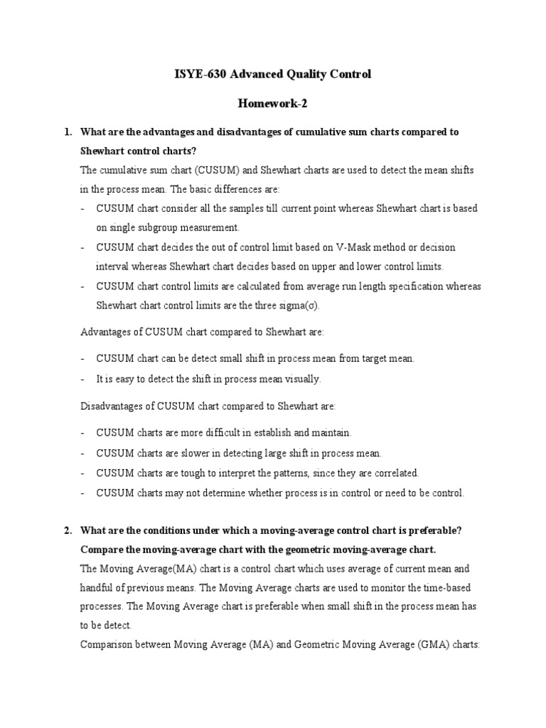 ISYE-630 Advanced Quality Control Homework-2 | Descargar gratis PDF ...