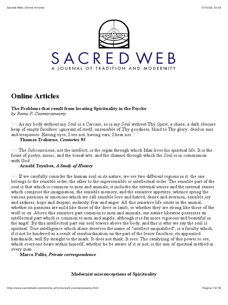 Rama Coomaraswamy - The Problems That Result From Locating Spirituality ...