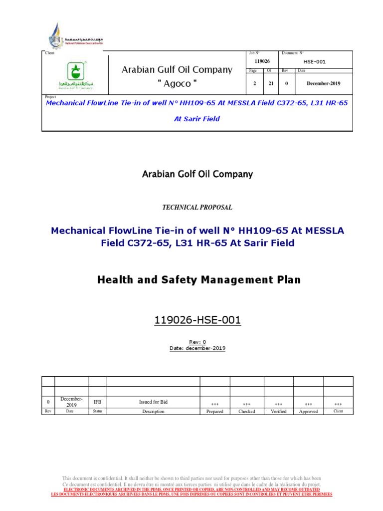 119026-HSE-001 Health and Safety Management Plan | PDF | Occupational ...