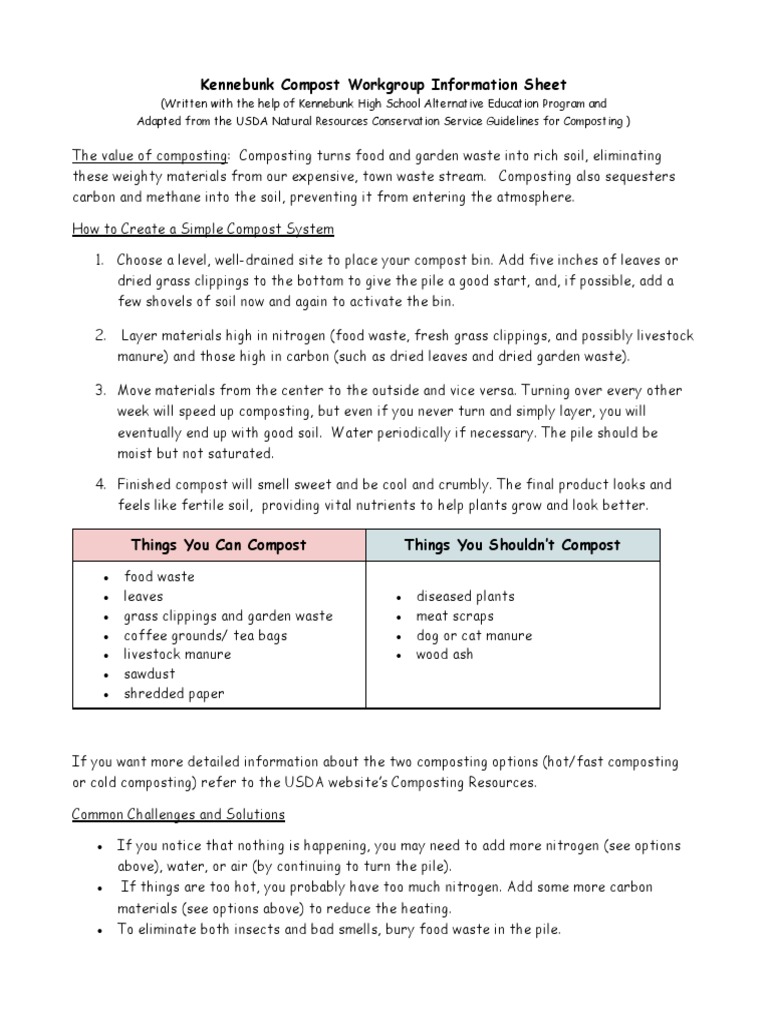 Composting Direction Info For Handout | PDF | Compost | Manure