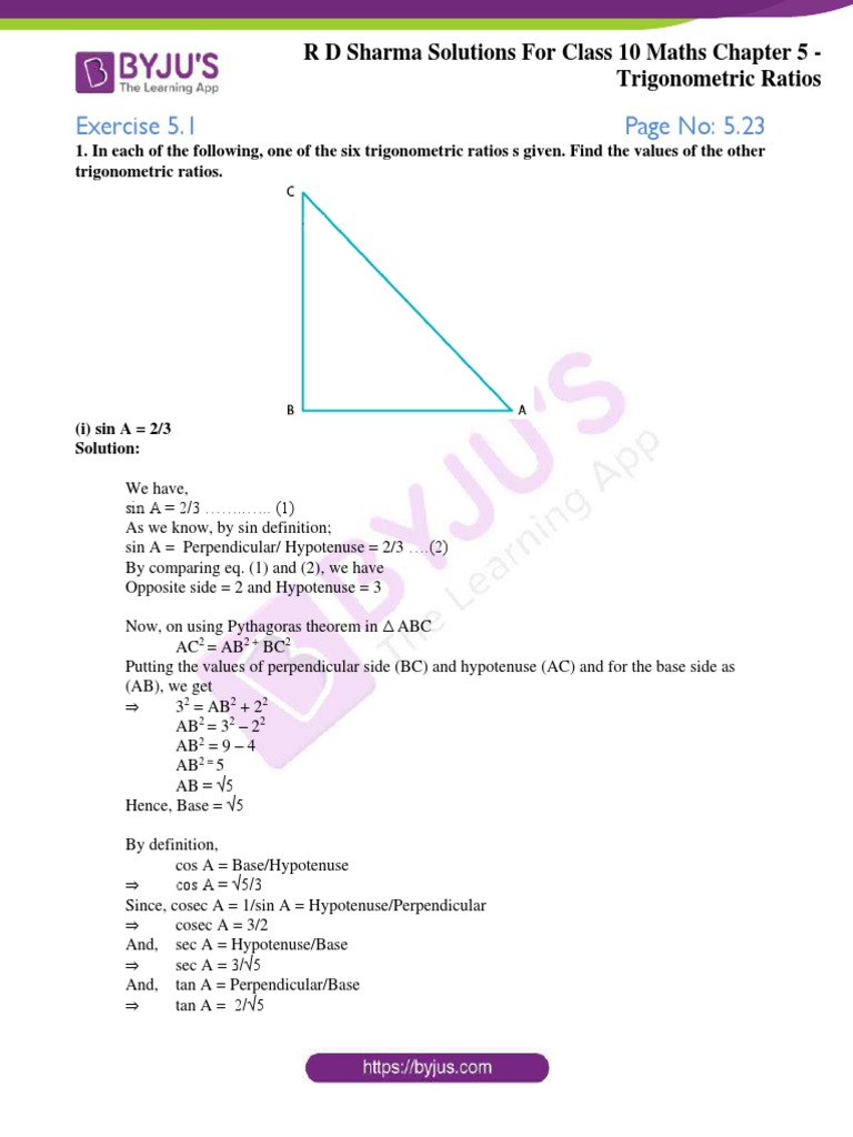 RD Sharma Solutions For Class 10 Chapter 5 Trigonometric Ratios ...
