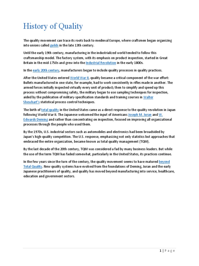 History of Quality | Download Free PDF | Quality (Business) | Quality ...