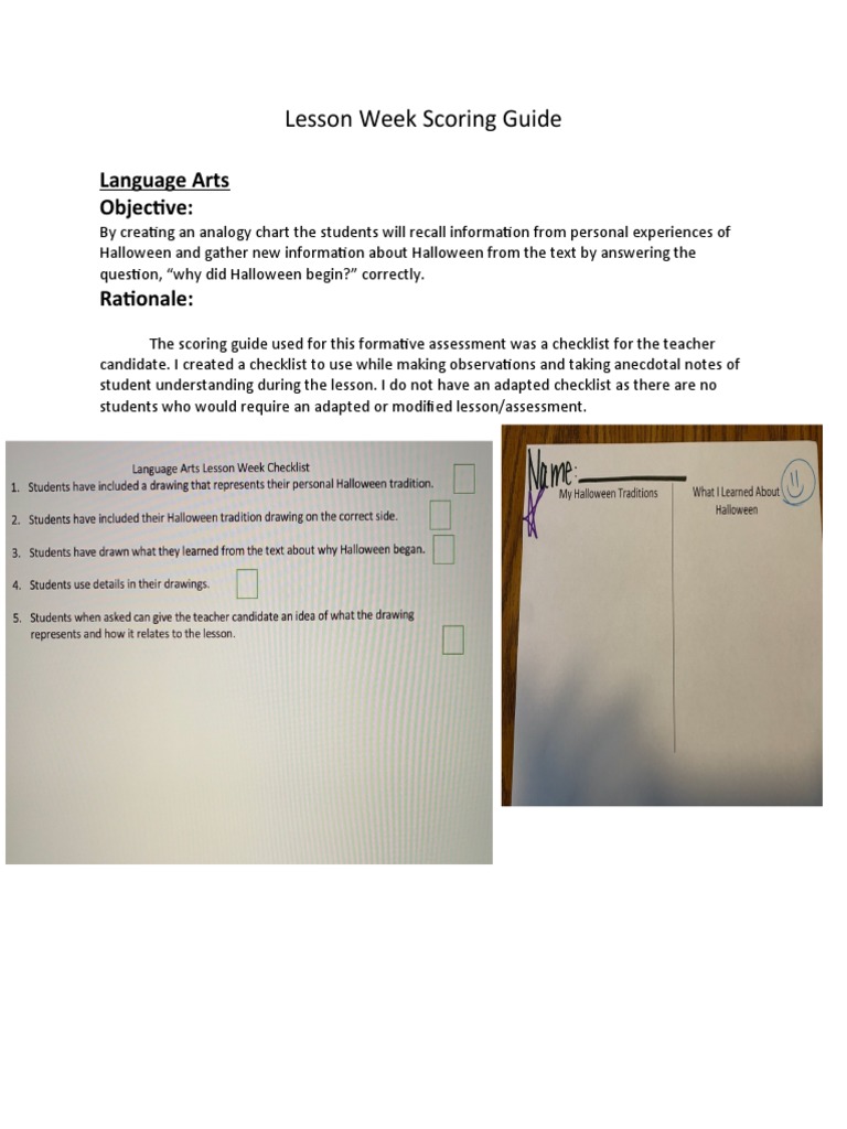 Lesson Week Scoring Guide: Language Arts Objective | PDF | Educational ...