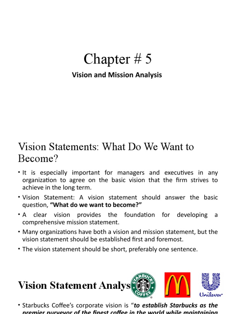 Chapter # 5 (Vision & Mission Analysis) | PDF | Goal | Leadership