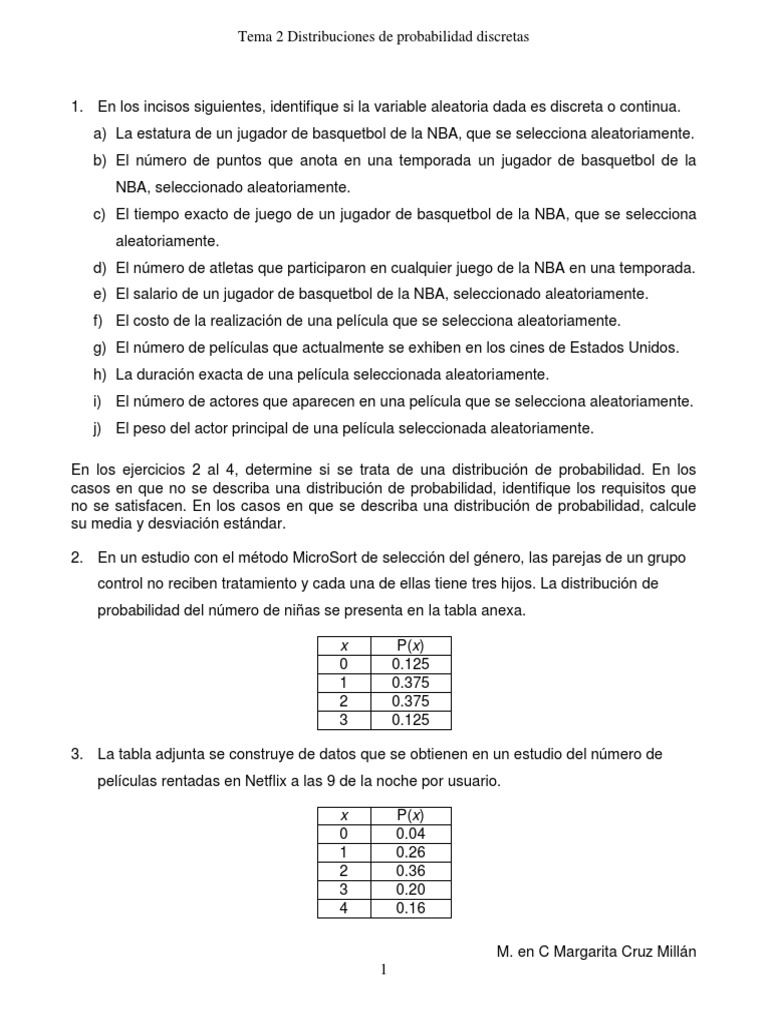 Ejercicios Tema 2 - Distribuciones de Probabilidad Discretas | PDF | Probabilidad | Distribución ...