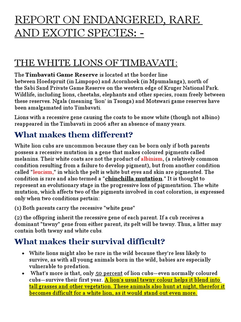 Report On Endangered and Rare Species | PDF | Organisms | Conservation