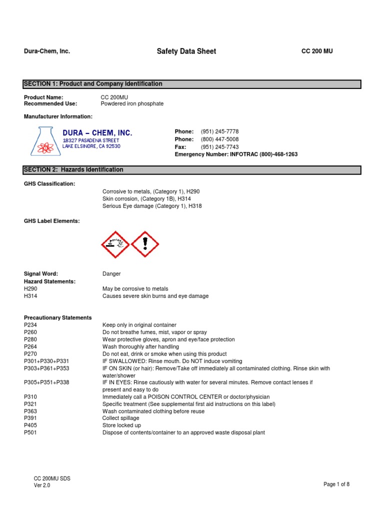 CC 200mu SDS Ver 2.0 | PDF | Toxicity | Magnesium