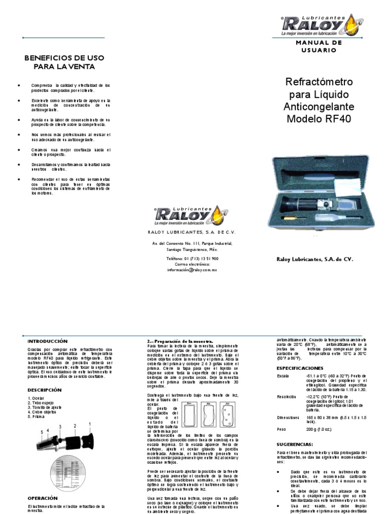 Extech RF40 MANUAL - REFRACTOMETRO PDF | PDF | Física Aplicada e ...