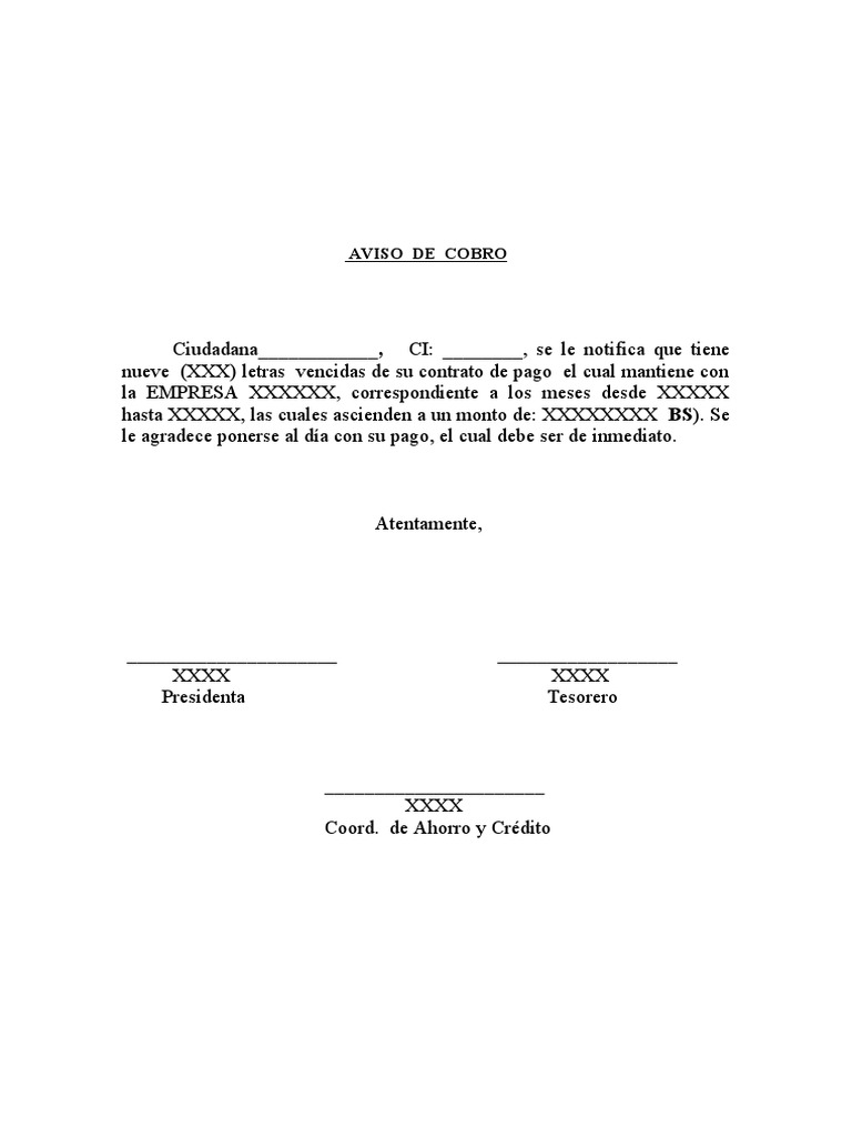 Modelo de Aviso de Cobro | PDF