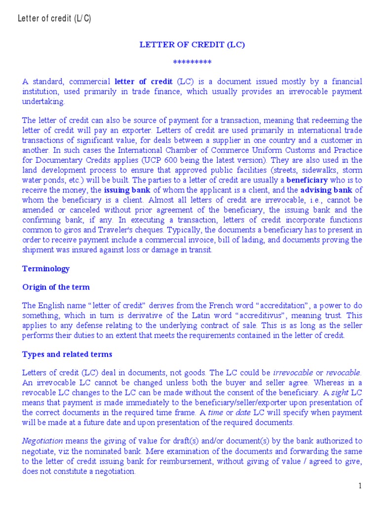 Letter of Credit (Lc) | Letter Of Credit | Legal Concepts