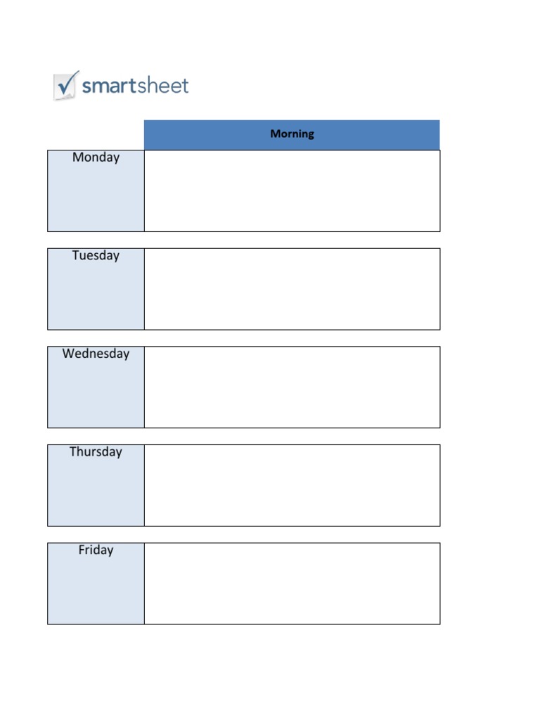 Weekly Mon-Fri Schedule Excel Template | PDF
