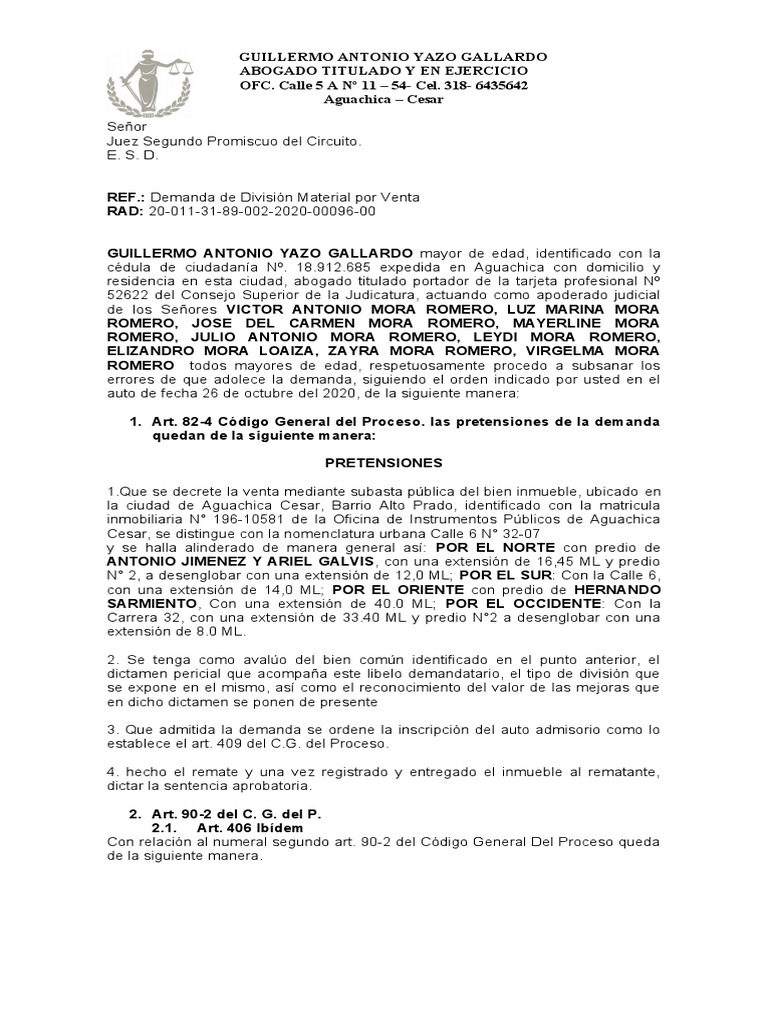 Minuta Demanda de Proceso Divisorio | PDF | Ciencias sociales | Derecho