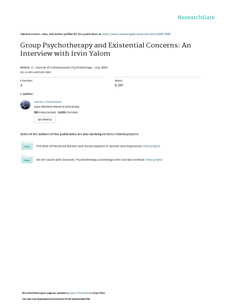 Group Psychotherapy and Existential Concerns: An Interview With Irvin ...